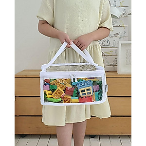 holay 2 Pack 12''x12''x6'' Storage Bins [White] 13L Capacity PVC Boxes Transparent Lid Handles - Durable Foldable - Multi Purpose Toy, Clothes, Blocks Organizer for Kids, Toddlers, Playroom[Medium]