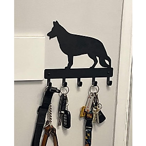The Metal Peddler German Shepherd #1 Key Holder Dog Leash Hanger for Wall - Large 9 inch Wide with 5 Hooks - Made in USA