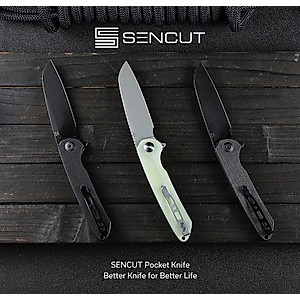 SENCUT Kyril Pocket Folding Knife for EDC, Design by Ferrum Forge Knife Works, Liner Lock Small Knife with Clip, Black Stonewashed Blade with Micarta Handle Everyday Carry Knife for Men Women, Lightweight for Indoor Outdoor Gift S22001