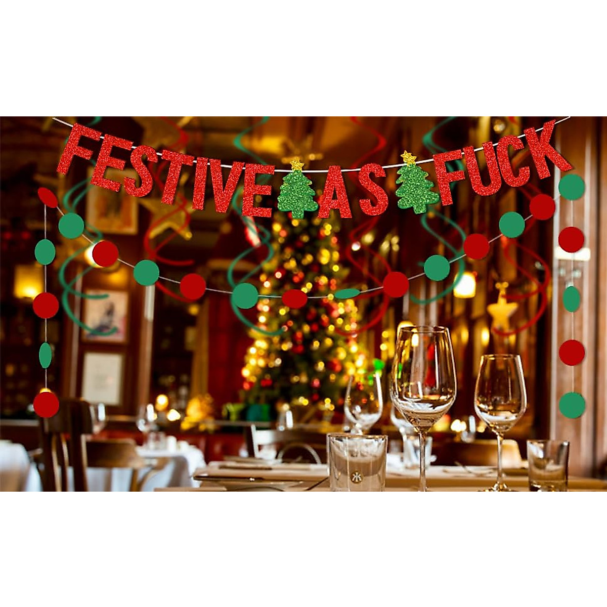 Glitter Festive As Fuck Banner,Christmas Banner with Christmas Trees,Christmas Mantle Decor,Fireplace Christmas Decorations,Friendsmas Banner,Christmas Home Decorations,Holiday Decorations.