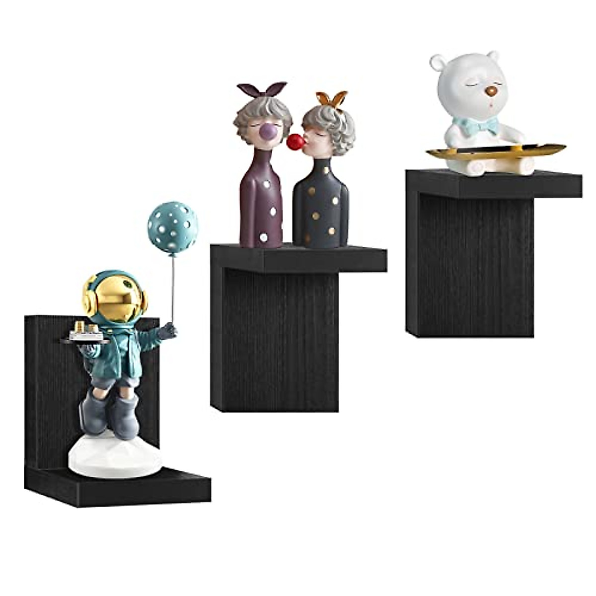 GDYUS Floating Shelves, Wood Small Floating Shelf Wall Mounted, Hanging Display Shelves Set of 3, Wall Shelf for Bedroom Living Room Bathroom Office Decoration