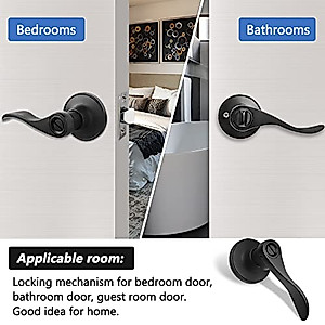 MONKEMON 4 Pack Black Door Handle Wave Style Privacy Door Lever for Bedroom & Bathroom, Interior Door Handle with Lock Keyless, Reversible Handles Set for Left & Right Door