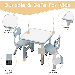 GAOMON Toddler Table and 4 Chairs Set with Graffiti Desktop, Height Adjustable Kids Table and Chairs Set, Non-Slip Legs, 4 in 1 Activity Table Play Table for Reading, Drawing, Playing, Eating