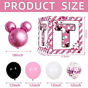 2nd Birthday Party Favors Balloon Boxes Supplies for Baby, Girls 3Pcs Pink Mouse Theme Two Year Old Balloon Boxes, TWO' Letters Balloon Arch Kit for Party Decorations