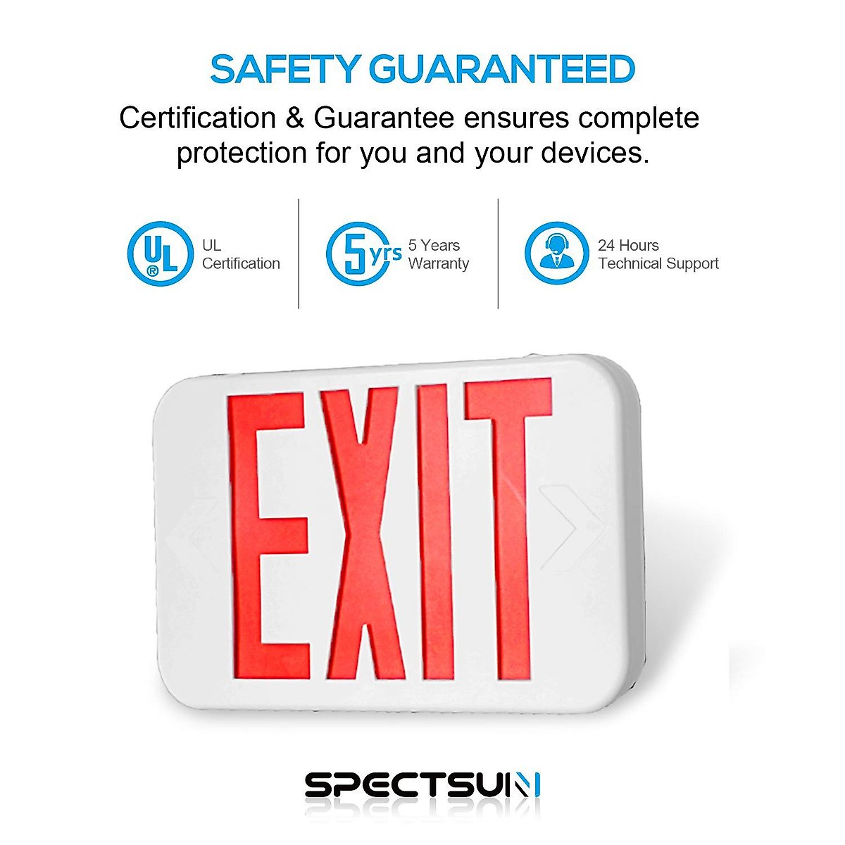 SPECTSUN 4 PACK Red LED Emergency Exit Signs & Battery Backup-UL Certification Hardwired Combo Exit Sign, 120V/277V Exit Sign with Arrow, Business Exit lighting Sign, lobby/Building/Room
