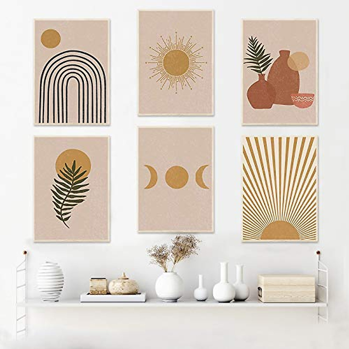 iMagitek Set of 6 Unframed Neutral Boho Art Prints, Boho Rainbow Wall Art, Mid Century Art Prints Set, Gallery Wall Art, Earth Tones Wall Art Prints, Earthy Wall Art Prints (8" x 10")