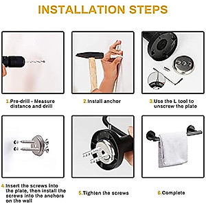 Homestep 5 pcs Bathroom Hardware Set, Stainless Steel Round Wall Mounted Include 20" Bath Towel Bar ,Toilet Paper Holder , Hand Towel Ring , 2 Towel Robe Hooks ,Bathroom Accessories Kit (Matte Black)