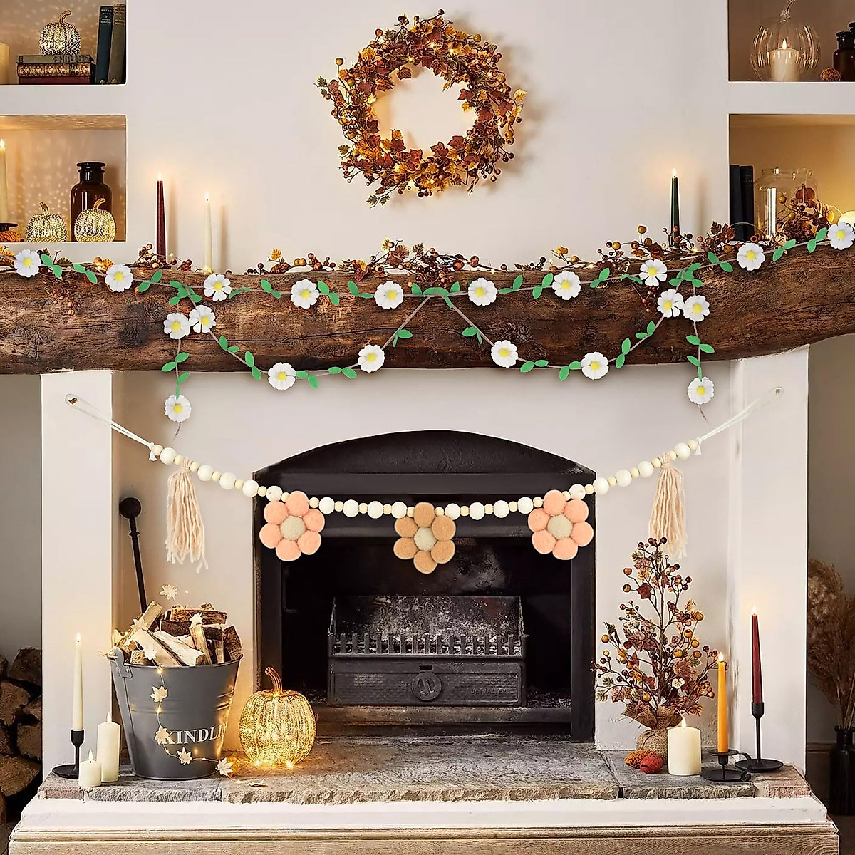 Daisy Party Decorations Boho Tassel Garland with Wooden Beads Daisy Birthday Party Banner Groovy Party Decorations for Farmhouse Wall Mantel High Chair Photo Prop Boho Daisy Home Decor