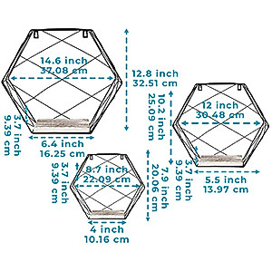 Comfify Industrial Wall Mounted Honeycomb Floating Shelves Set of 3 Decorative Hexagon Metal Wire Shelves – Large, Medium and Small - Modern Shelves for Home, Office and More - Rustic White