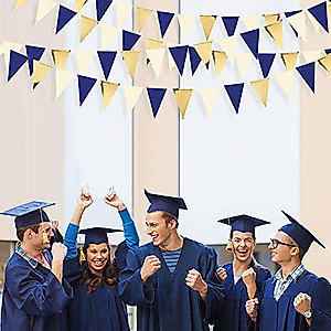 30 Ft Navy Blue Beige Gold Party Decorations Hanging Paper Triangle Flag Pennant Banner Bunting Garland for Bachelorette Engagement Wedding Birthday Baby Bridal Shower Anniversary Hen Party Supplies