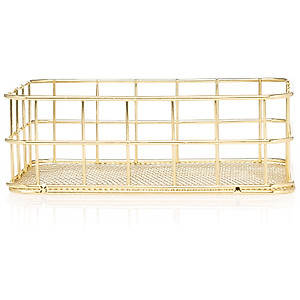 Set of 2 Nested Classic Gold Mesh Wire Basket Trays for Storage and Organizing (Medium: 9.6” X 6.4”; Small: 6.7" ×4.7")