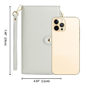 YALUXE Leather Wallets for Women Double Zipper Pockets Phone Holder 22 Card Slots Organizer Billfold with ID Window