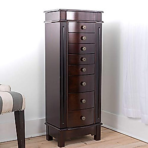Hives and Honey Shiloh Large Jewelry Armoire Cabinet Standing Storage Chest Neckalce Organizer, Dark Walnut