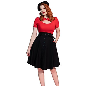 Women's Vintage High Waisted A-Line Skirts Flowy Long Skirt with Pockets and Belts Black XL