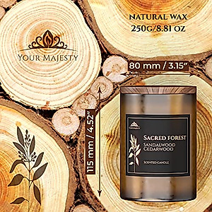 Sacred Forest Cedar & Sandalwood Candle [60H Burning Time] Natural Soy Candle Scented Infused with Essential Oils, Smokeless Aromatherapy Candle 8.81 Oz, Gift Packaging Included