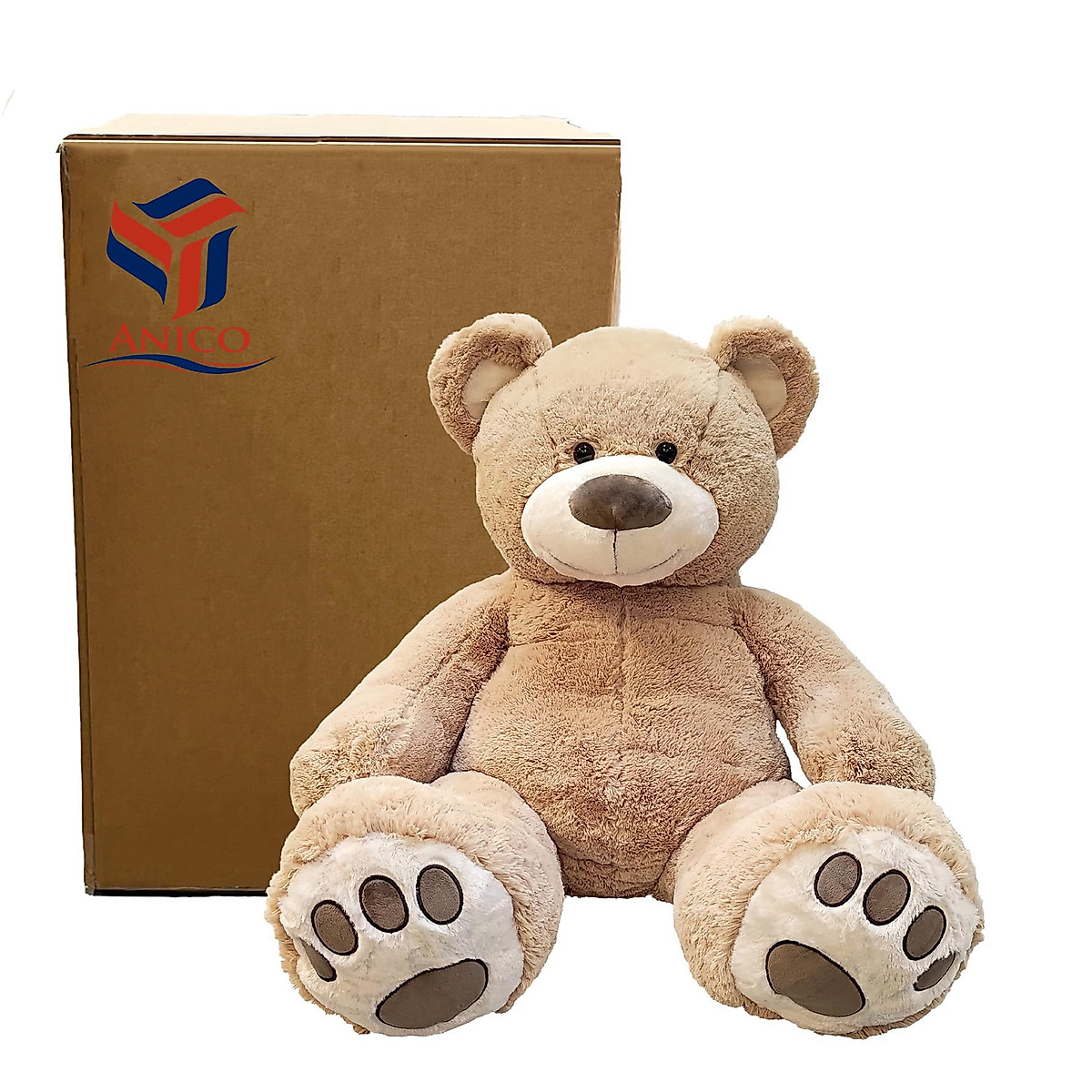 Anico 59" Tall (5 Feet) Giant Plush Light Brown Teddy Bear with Embroidered Paws and Smiling Face, Fits in 2XL Shirt!
