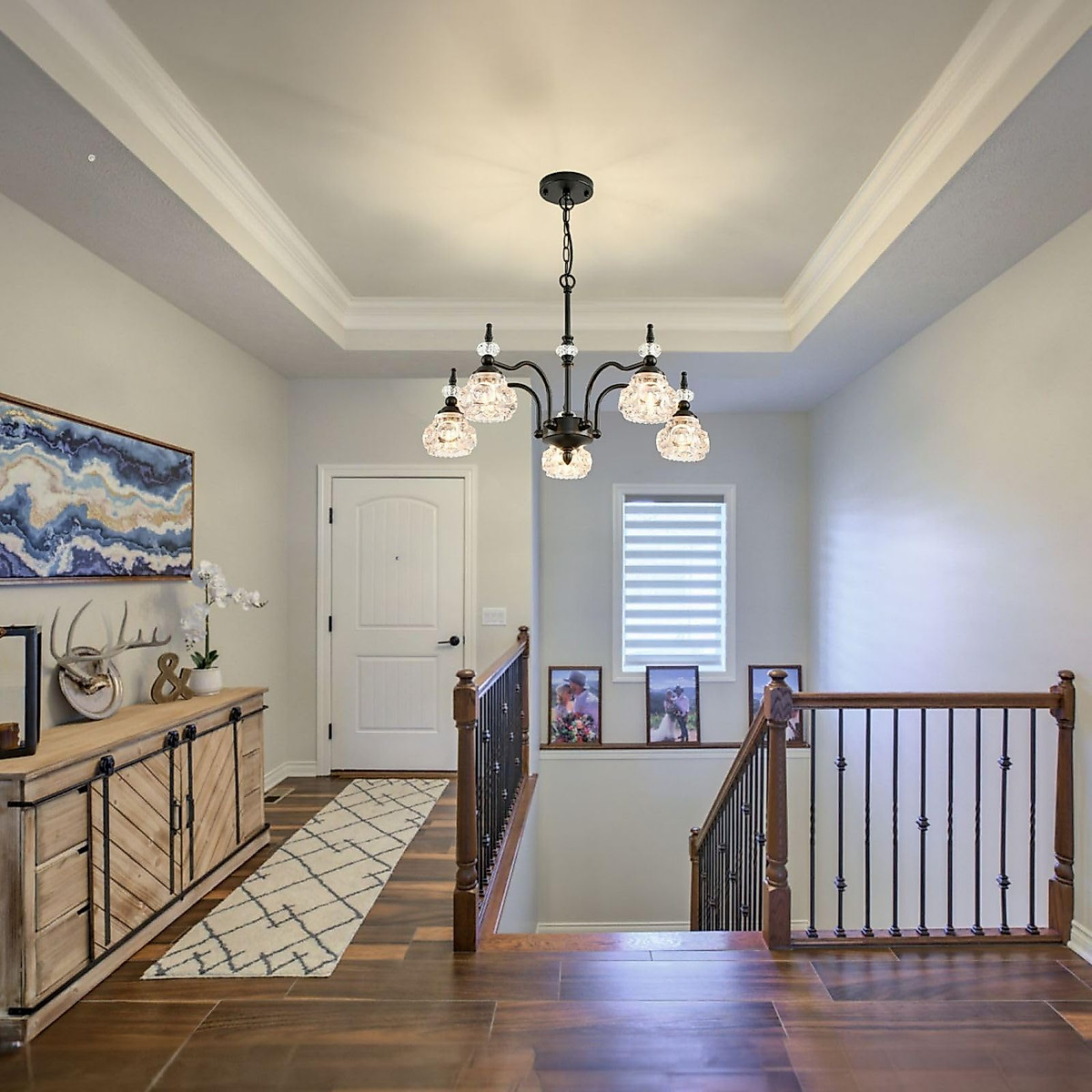 WJShome 5-Light Vintage Black Crystal Chandeliers for Dining Room,Antique Victorian Chandelier,Modern Farmhouse Hanging Pendant Light Fixtures,for Living Room Bedroom Kitchen Island Foyer Entryway