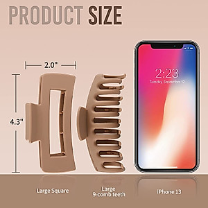 GEEROLL8 Pack 4.3 Inch Large Hair Claw Clips for Women Thin Thick Curly Hair, Non-slip Hair Clips,Neutral Colors,Black claw clip