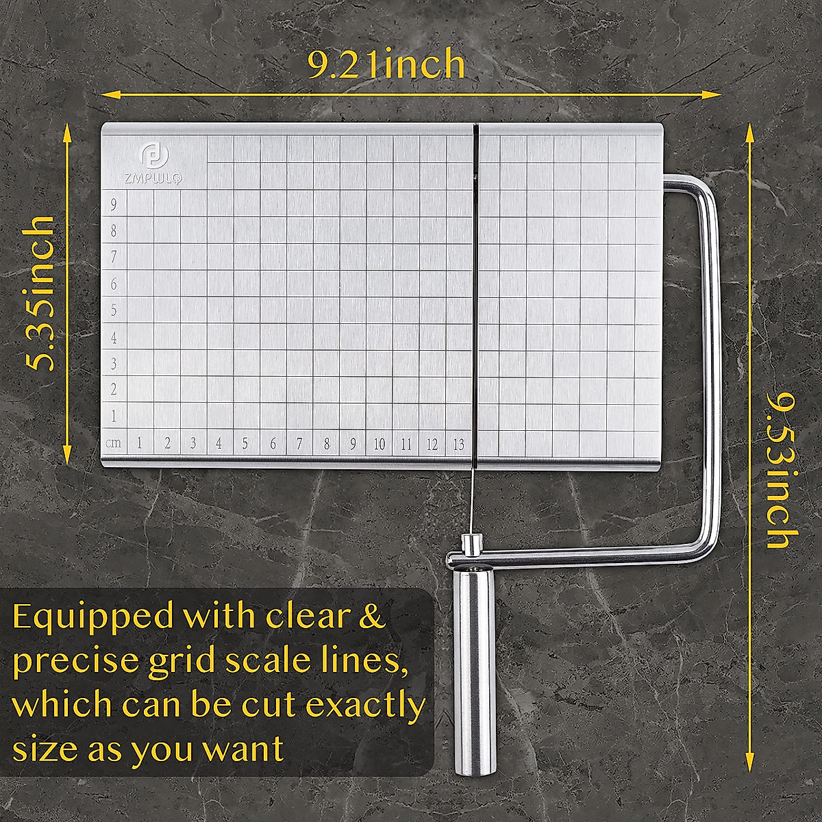 PL ZMPWLQ Cheese-Slicers with Wire, Cheese Slicer Stainless Steel with 4 Replacement Wires Cheese Cutters Accurate Size Scale,Wire Cheese Slicer for Soft Cheese, Cheese Cutter Wire Cheese Slicer