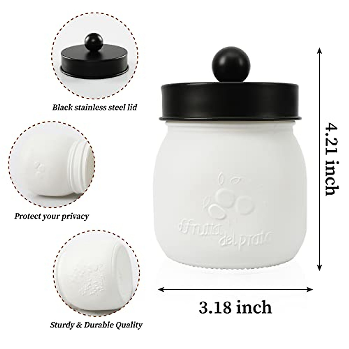 builightto White Glass Bathroom Apothecary Holder with lid,2 Pack Bathroom Canisters for Bath Salts,Mason Soap Dispenser,Apothecary Jars Set,Cotton Ball Cotton Swab Holder,Makeup,Toothbrush Holder