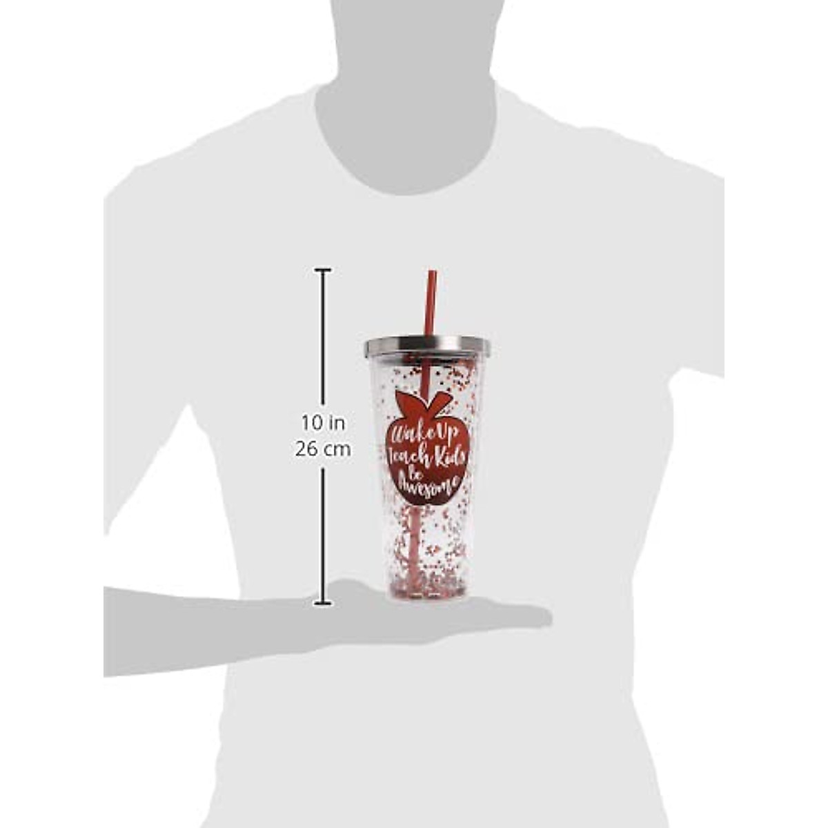 Spoontiques - Glitter Filled Acrylic Tumbler - Glitter Cup with Straw - 20 oz - Stainless Steel Locking Lid with Straw - Double Wall Insulated - BPA Free - Teacher