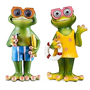Blazin' Bison Frog Garden Decor LED Eyes | Solar Frog Decorations | Frogs Decor Outdoor | Lawn Ornaments, Solar Yard, Patio, Balcony or Deck | Frog Yard Decor | Patio Figurine (Boy and Girl 2 Pack)