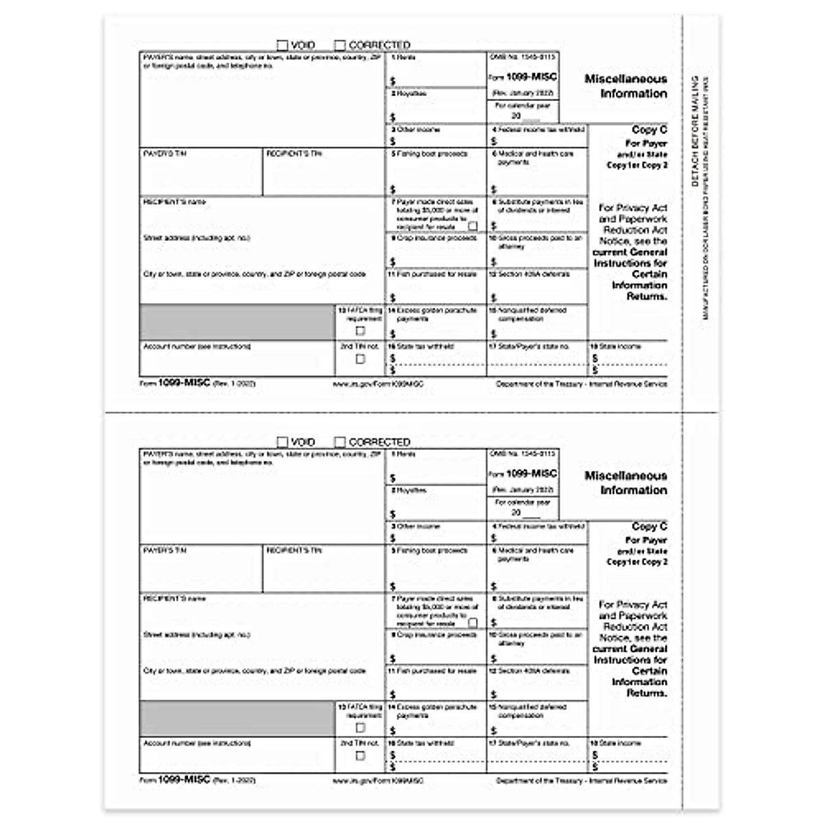 1099 MISC Forms 2022, 4 Part Tax Forms Kit, 25 Vendor Kit of Laser Forms Designed for QuickBooks and Accounting Software, 25 Self Seal Envelopes Included
