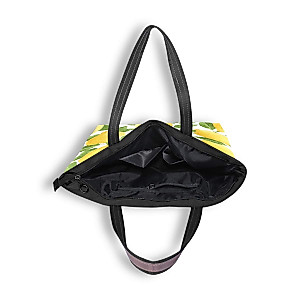 Lemon Large Tote Bags Yellow Lime Tree Women Spring Date Handbags with Zipper Shopper Bag for Best Mom White Elephant Gifts