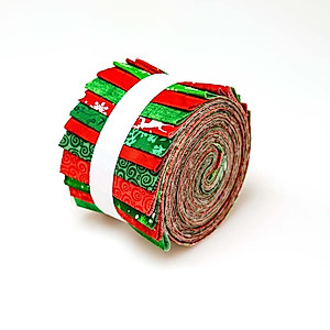 17 Pcs Fabric Strips Cute, Beautiful 100% Cotton Fabric Quilting Strips, Width 2.5 inch Length 42 inche, Gifts Christmas Basics Red and Green Blenders Jelly Roll, DIY Blankets