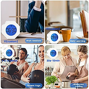 XJ-HOME Multi-Hex Clock Timer (White Version), Digital Clock Timer, Backlight Display, 12/24 Hour Mode, Up and Down Timer, Rotating Display, Various Time Presets for Studying, Cooking, Exercise