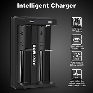 Dottmon 18650 Battery Charger 2 Slot 18650 16340 16650 17650 17670 18350 18490 18500 20700 21700 26650 3.6V/3.7V Li-ion Rechargeable Battery USB Charger