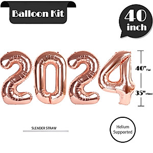 2024 New Years Decorations, 40 in 2024 Balloon Numbers, Nye Decorfor New Years Eve Party Supplies, Graduation Backdrop, Rose Gold