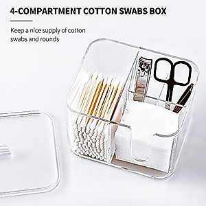 YOHOM Clear cotton ball and swab holder organizer with lid Bathroom Qtips Storage Container Box Plastic Cotton Round Pads Dispenser