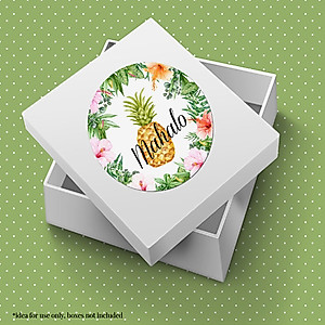 Watercolor Pineapple Mahalo Thank You Sticker Labels, 40 2" Party Circle Stickers by AmandaCreation, Great for Party Favors, Envelope Seals & Goodie Bags