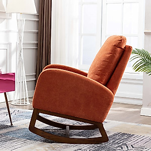 CALABASH Upholstered Rocking Chair Indoor Nursery Rocker Chair Comfortable Thick Padded Armchair with High Backrest Retro Mid-Century Nursery Glider Chair with Armrests for Living Room (Orange)