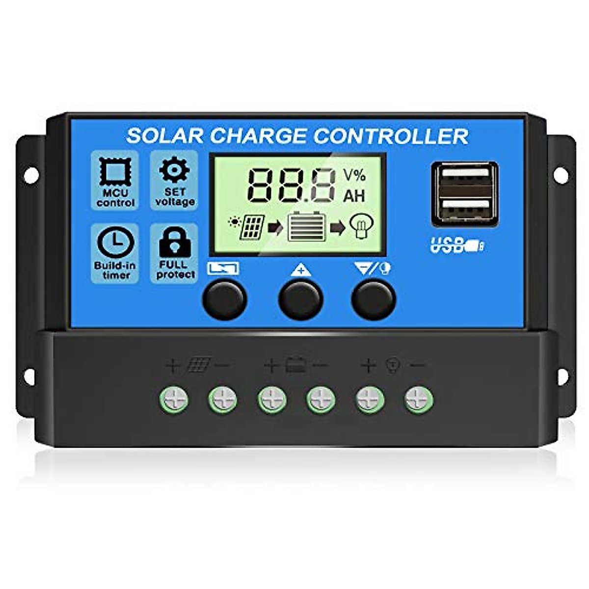 2Pcs 30A Solar Charge Controller, Black Solar Panel Battery Intelligent Regulator with Dual USB Port 12V/24V PWM Auto Paremeter Adjustable LCD Display