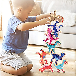 Dinosaur Stacking Toy Wooden Animal Puzzle Children's Dino Education Stacking Toy, Used in Children's Montessori Toys As Gifts for 3-7 Years Old Boys and Girls