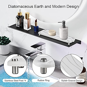 Fellibay Home Quick Dry Sink Organizer, Fast Drying Diatomaceous Earth Stone Sink Tray, Diatomaceous Earth Bathroom Kitchen Sink Organizer Lotions Bottle Drying Rack (White)