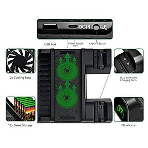 Cooling Stand for Xbox One/One S/One X, CTPOWER Vertical Charging Station with 2 Pack 600mAh Batteries, Games Storage, Dual Controller Charging Station