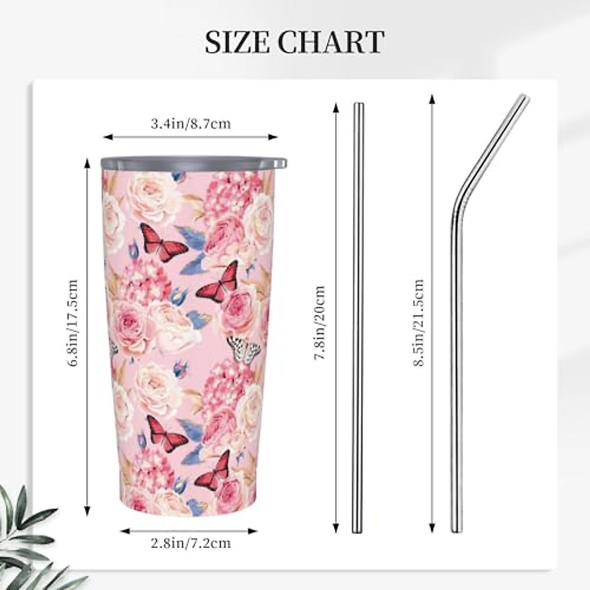 Yaxongx 20oz Tumbler Roses Design Double Wall Vacuum Insulated Coffee Mug with Lid and Metal Straw Brush Reusable Stainless Steel Water Bottle Travel Cup Gifts for Car Ice Drinks Hot Beverage