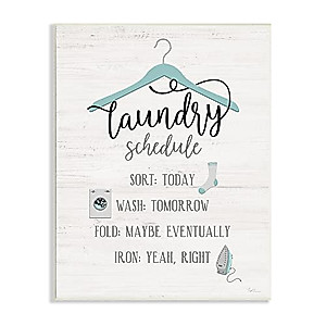 Stupell Industries Laundry Schedule Blue Clothes Hanger Sort Wash Fold, Designed by Natalie Carpentieri Wall Plaque, 10 x 15, Black