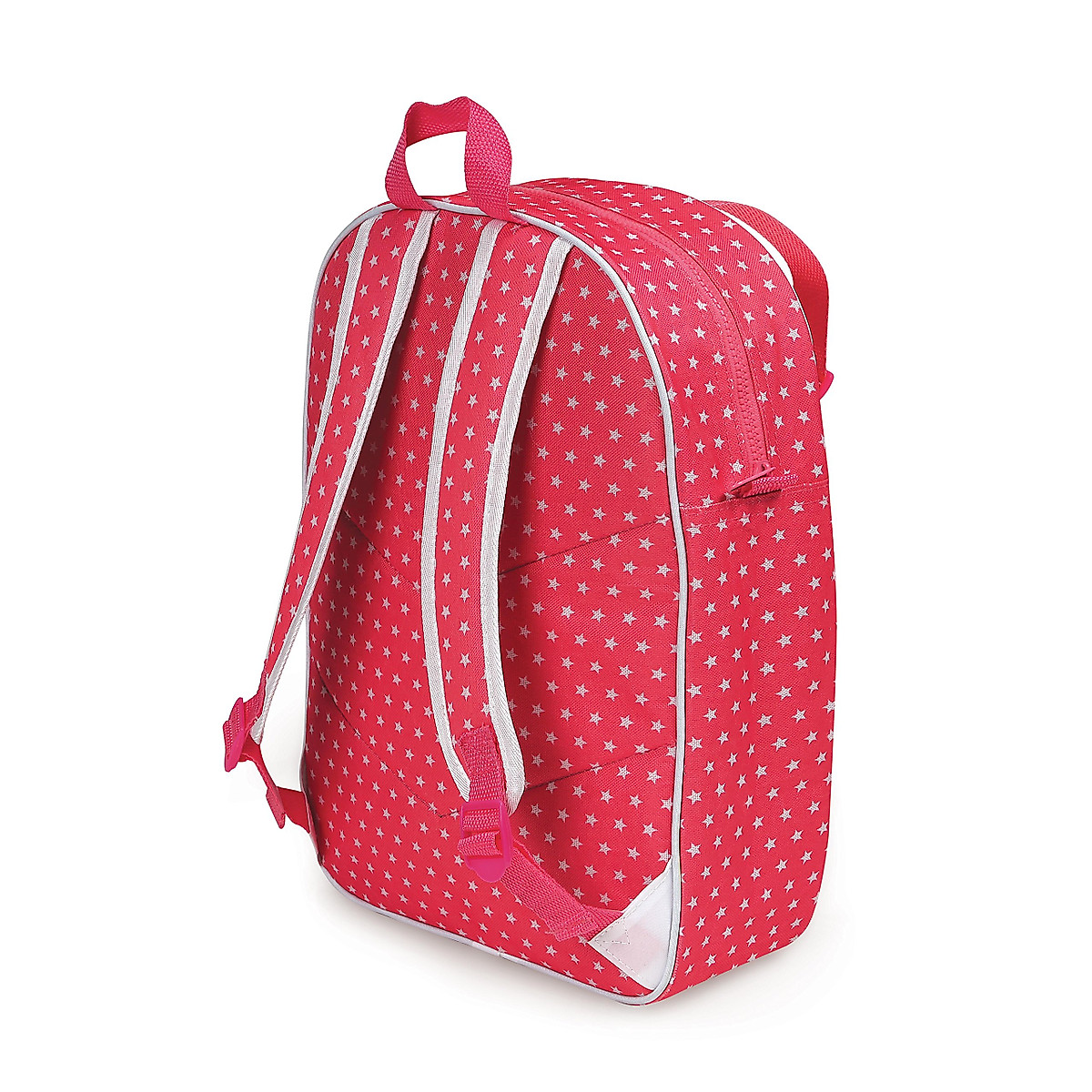 Badger Basket Delightful Doll Travel Backpack with Plush Friend Compartment – Perfect for 18-Inch Dolls with Stylish Pink Star Design
