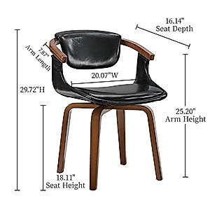 Art Leon Desk Chair No Wheels, Mid Century Modern Swivel Accent Chair, Faux Leather Home Office Desk Chair for Small Spaces Living Room Bedroom, Black