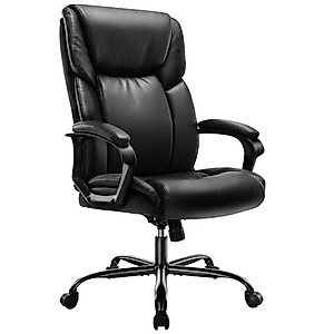 Home Office Chair - Executive Computer Desk Chair with Lumbar Support, High Back Height Adjustable Ergonomic Task Chair with Wheels, Armrest, Headrest, PU Leather for Adults