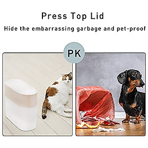 AVLA Trash Cans with Press Top Lid, Plastic Bathroom Garbage Container Bin, Rectangular Slim Covered Wastebasket, Vanity Waste Basket with 60 Waste Bags for Kitchen, Office, Narrow Place