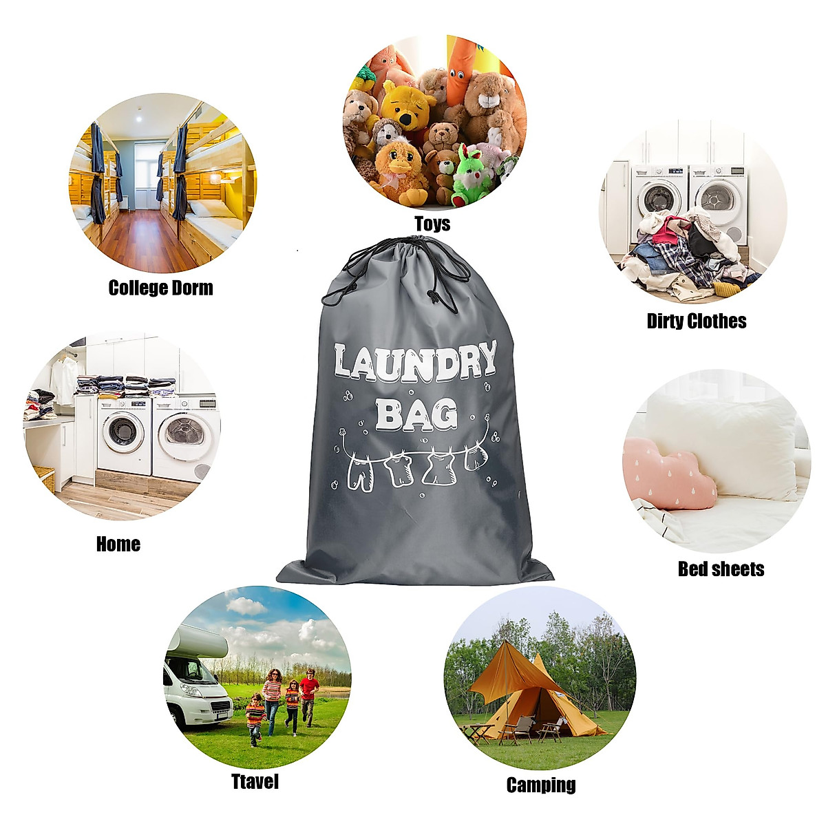 Nicunom 6 Pack Travel Laundry Bags, 24" x 36" Extra Large Laundry Bag Drawstring Closure Machine Washable Dirty Clothes Organizer, Fit a Laundry Basket or Hamper