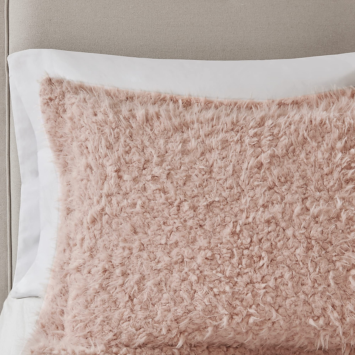 Madison Park Nova Luxury Soft Mohair Reverse Faux Mink Comforter Set, Full/Queen 90"x90", Blush Pink