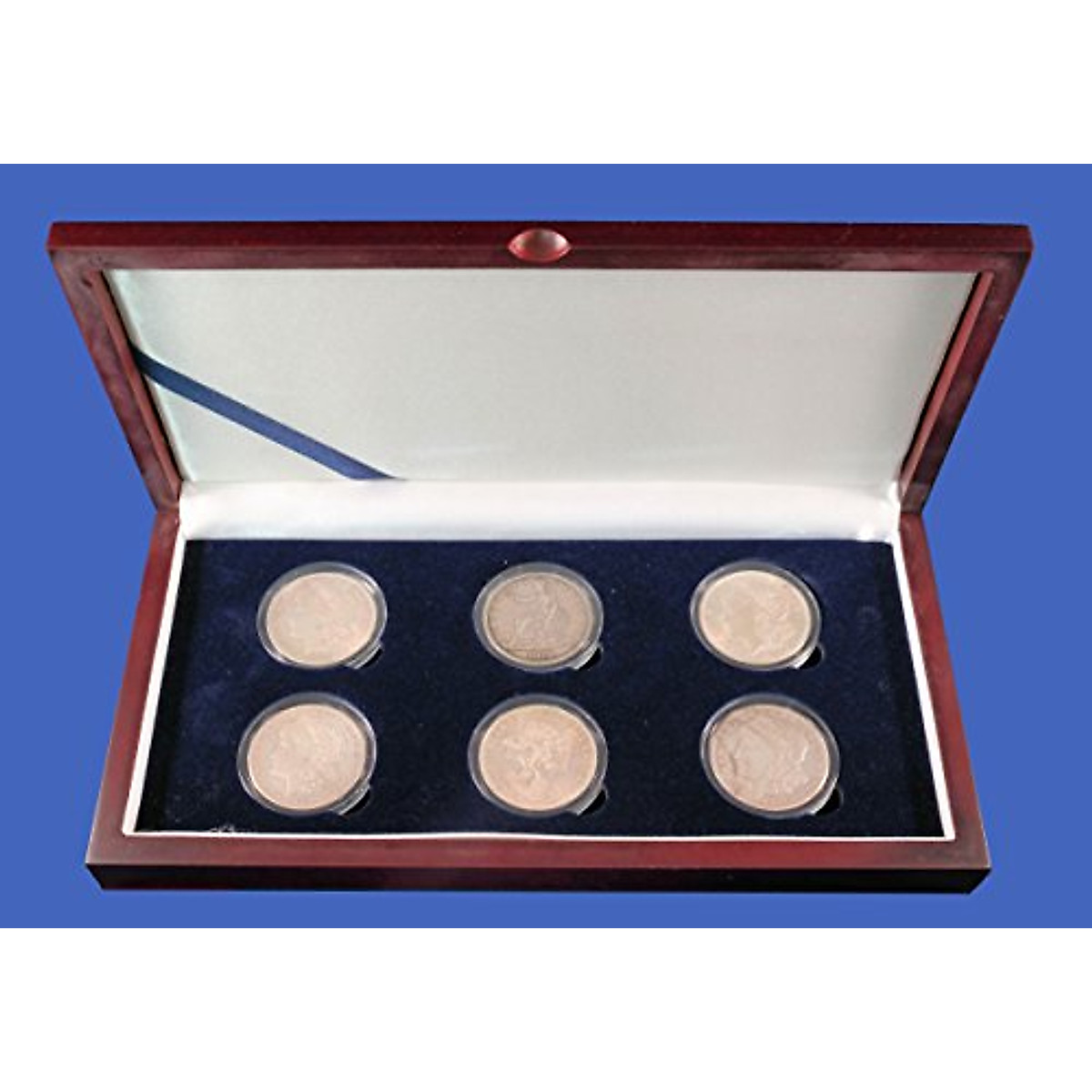 Wood Display Box for 6 Large Coin Capsules/Challenge Coin Mahogany Finish