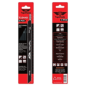 5 x TopsTools JSTT1044D T1044D 10" (250mm) Long Clean and Fast Cuts Wood Cutting Jigsaw Blades Compatible with Bosch, Dewalt, Makita, Milwaukee and many more