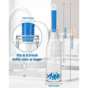 YeuDeuy Long Handle Bottle Brush, Bottle Brush Cleaner with Dual Function Bristles for Water Bottles, Glasswares, Mugs, Thermoses, Baby Bottles, Blue 3 Pack